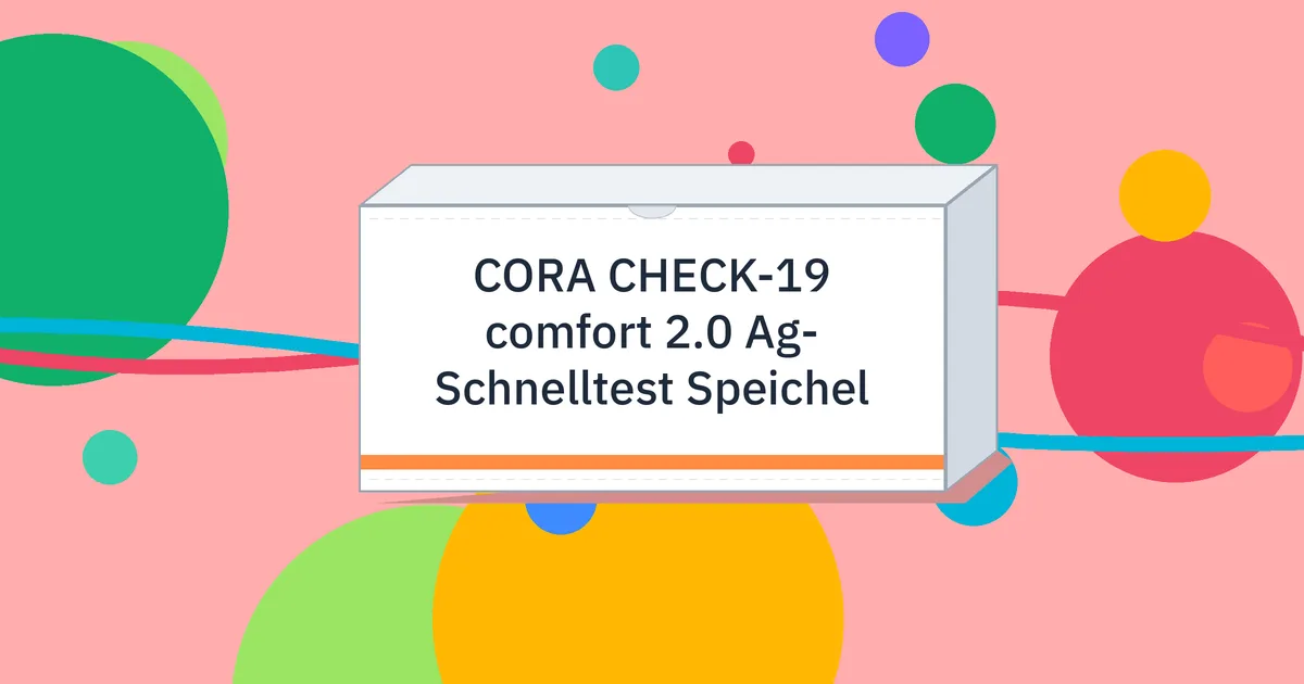 Symbolbild: Packung mit der Aufschrift CORA CHECK-19 comfort 2.0 Ag-Schnelltest Speichel (PZN 17621580) – Verfügbarkeit und Bezug in Apotheken in Frankfurt am Main
