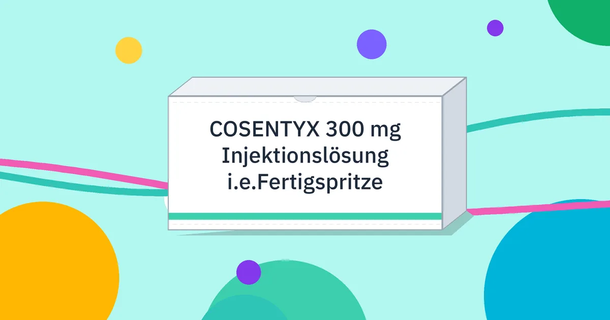 Symbolbild: Packung mit der Aufschrift COSENTYX 300 mg Injektionslösung i.e.Fertigspritze (PZN 16507221) – Verfügbarkeit und Bezug in Apotheken in Frankfurt am Main