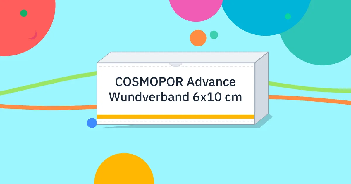 Symbolbild: Packung mit der Aufschrift COSMOPOR Advance Wundverband 6x10 cm (PZN 20573726) – Verfügbarkeit und Bezug in Apotheken in Frankfurt am Main