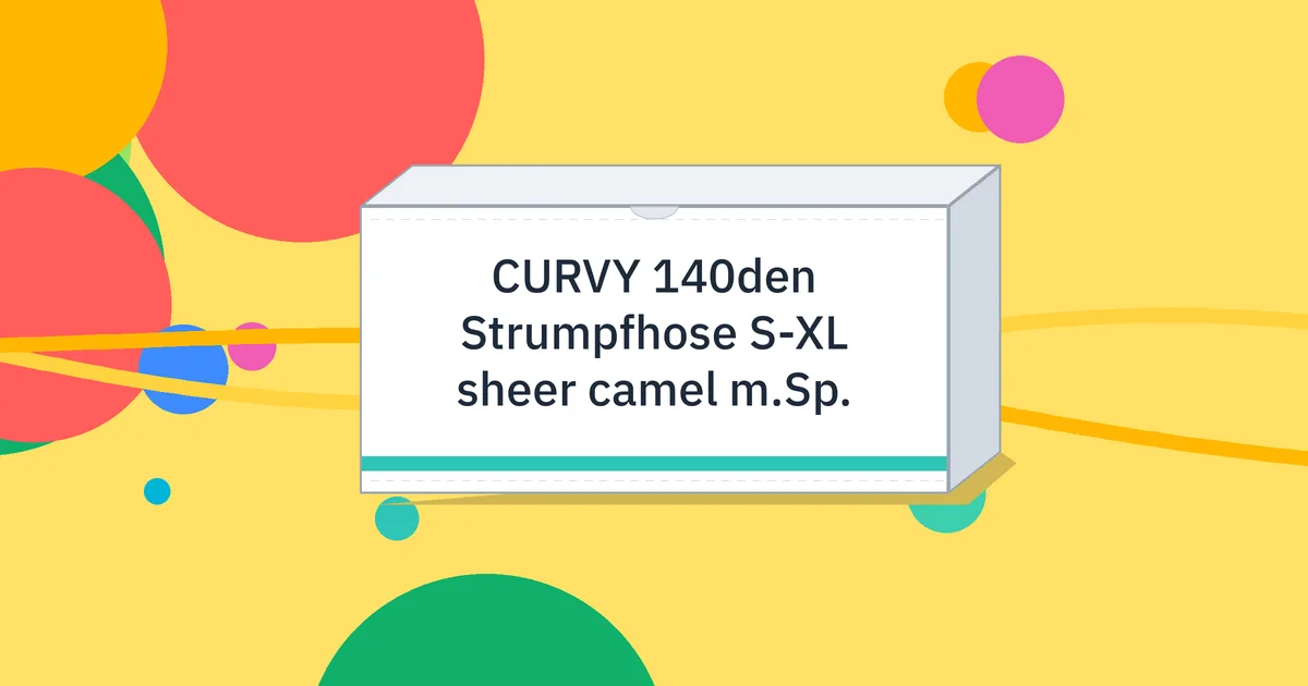 Symbolbild: Packung mit der Aufschrift CURVY 140den Strumpfhose S-XL sheer camel m.Sp. (PZN 16175428) – Verfügbarkeit und Bezug in Apotheken in Frankfurt am Main