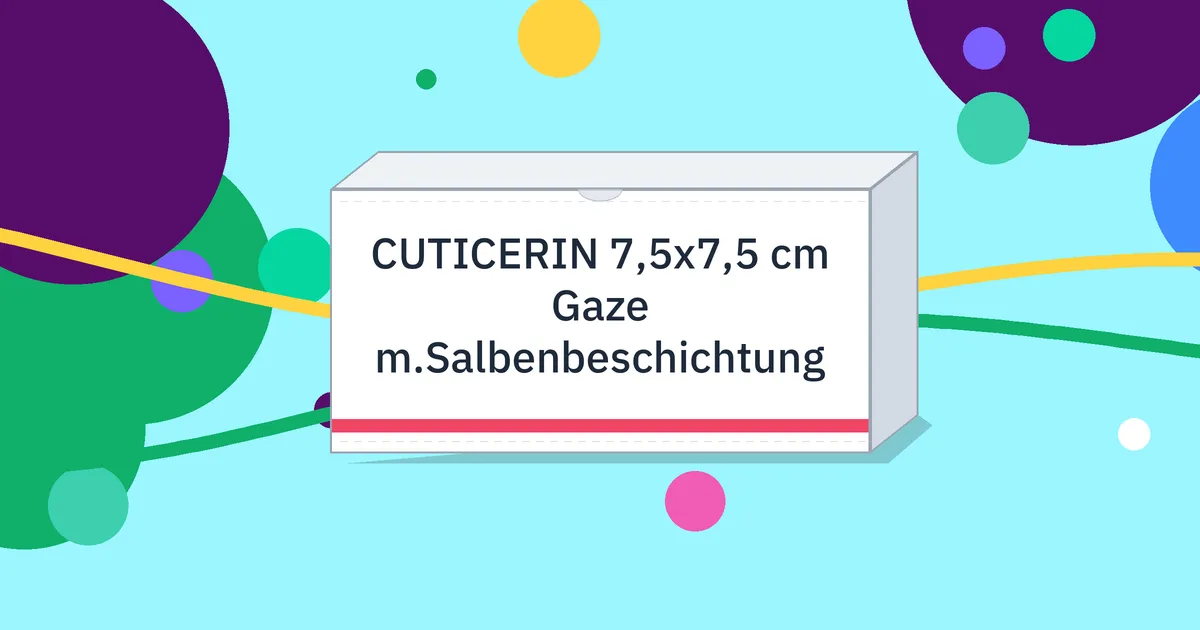 Symbolbild: Packung mit der Aufschrift CUTICERIN 7,5x7,5 cm Gaze m.Salbenbeschichtung (PZN 03332010) – Verfügbarkeit und Bezug in Apotheken in Frankfurt am Main