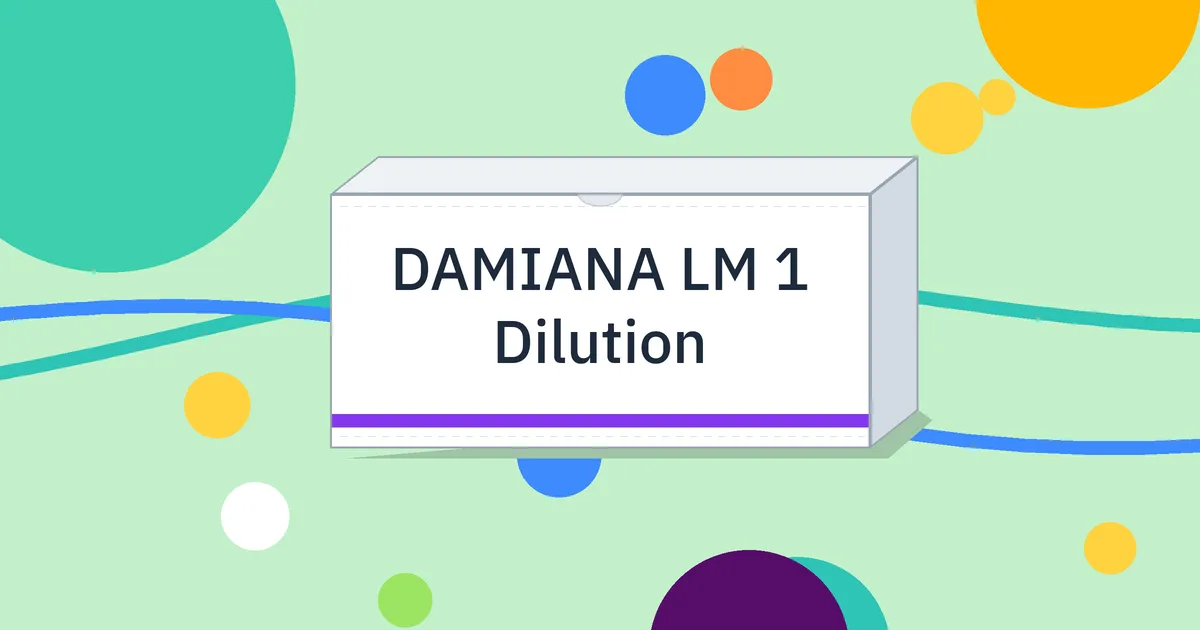 Symbolbild: Packung mit der Aufschrift DAMIANA LM 1 Dilution (PZN 13460849) – Verfügbarkeit und Bezug in Apotheken in Frankfurt am Main