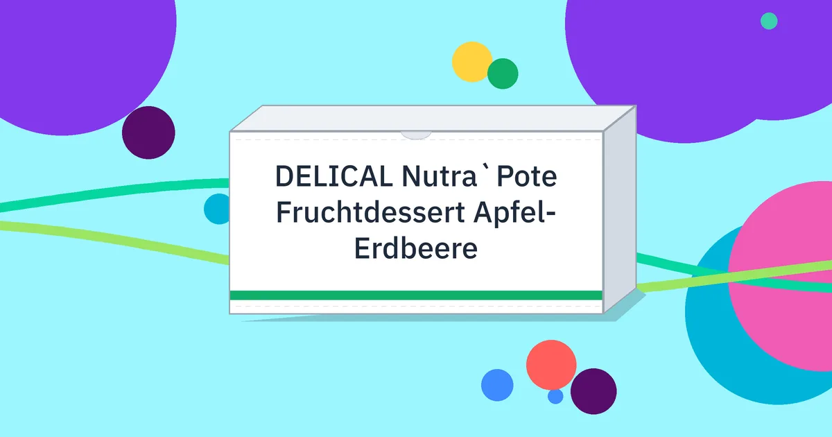 Symbolbild: Packung mit der Aufschrift DELICAL Nutra`Pote Fruchtdessert Apfel-Erdbeere (PZN 16611125) – Verfügbarkeit und Bezug in Apotheken in Frankfurt am Main
