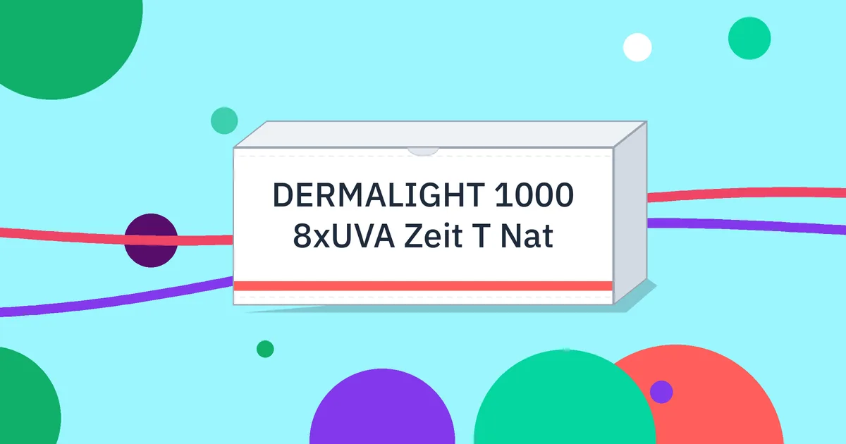 Symbolbild: Packung mit der Aufschrift DERMALIGHT 1000 8xUVA Zeit T Nat (PZN 19461436) – Verfügbarkeit und Bezug in Apotheken in Frankfurt am Main