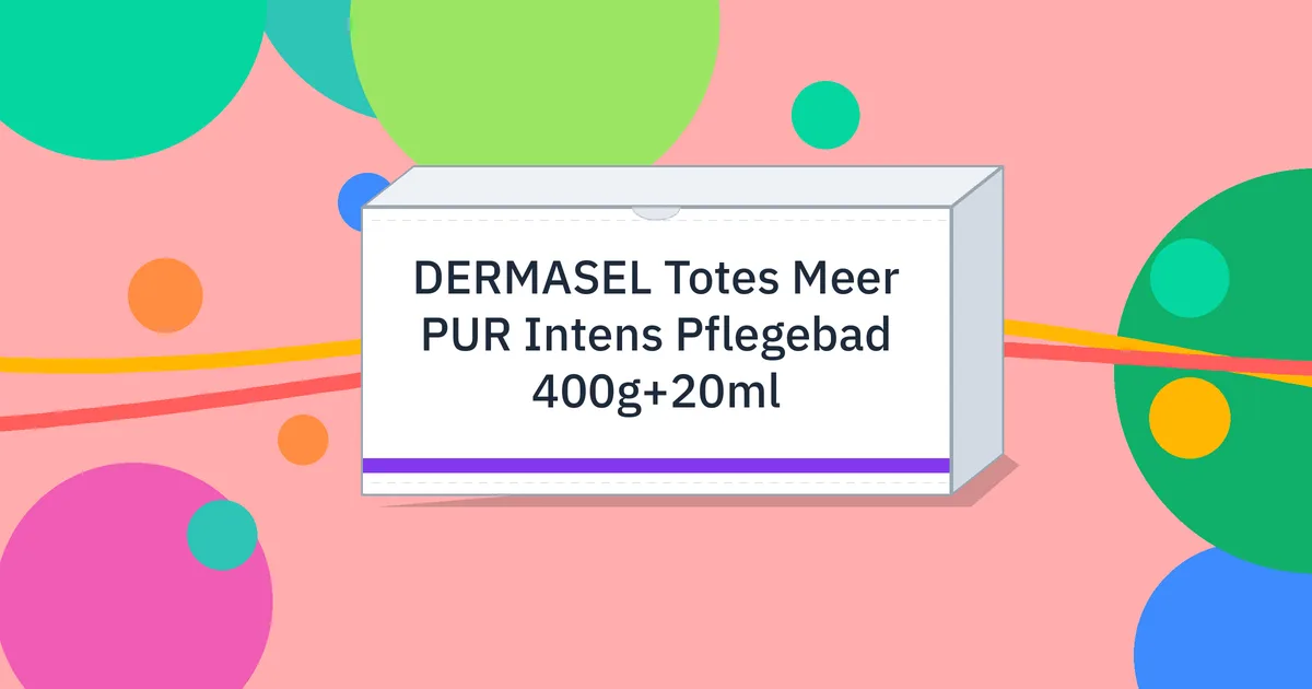 Symbolbild: Packung mit der Aufschrift DERMASEL Totes Meer PUR Intens Pflegebad 400g+20ml (PZN 02463164) – Verfügbarkeit und Bezug in Apotheken in Frankfurt am Main