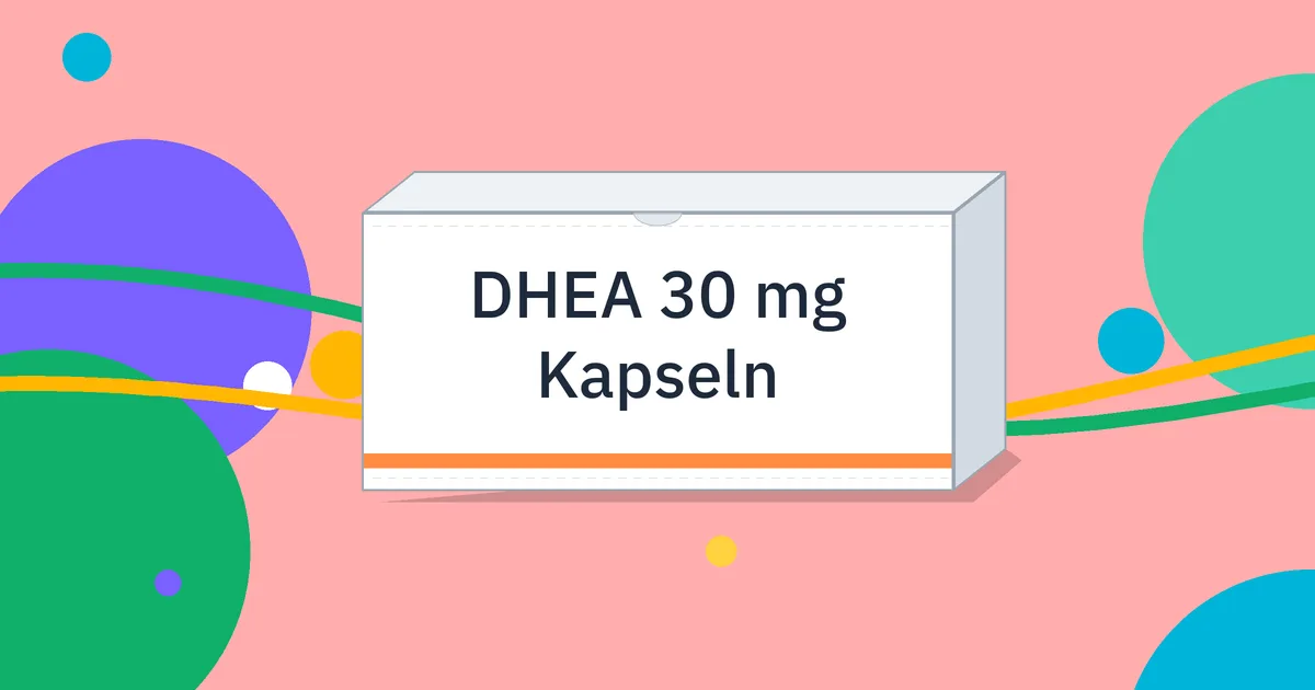 Symbolbild: Packung mit der Aufschrift DHEA 30 mg Kapseln (PZN 18682684) – Verfügbarkeit und Bezug in Apotheken in Frankfurt am Main