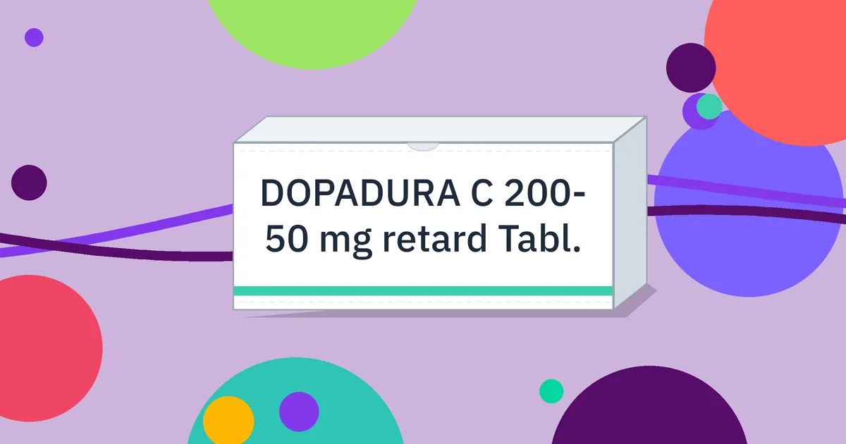 Symbolbild: Packung mit der Aufschrift DOPADURA C 200-50 mg retard Tabl. (PZN 01672173) – Verfügbarkeit und Bezug in Apotheken in Frankfurt am Main