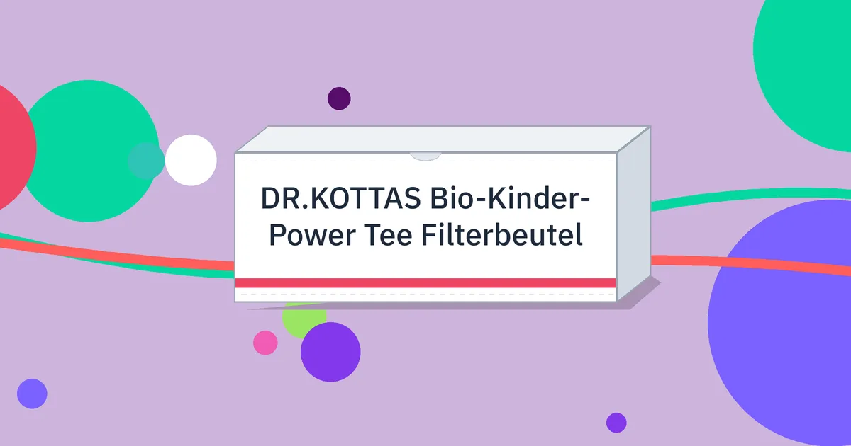 Symbolbild: Packung mit der Aufschrift DR.KOTTAS Bio-Kinder-Power Tee Filterbeutel (PZN 14347397) – Verfügbarkeit und Bezug in Apotheken in Frankfurt am Main