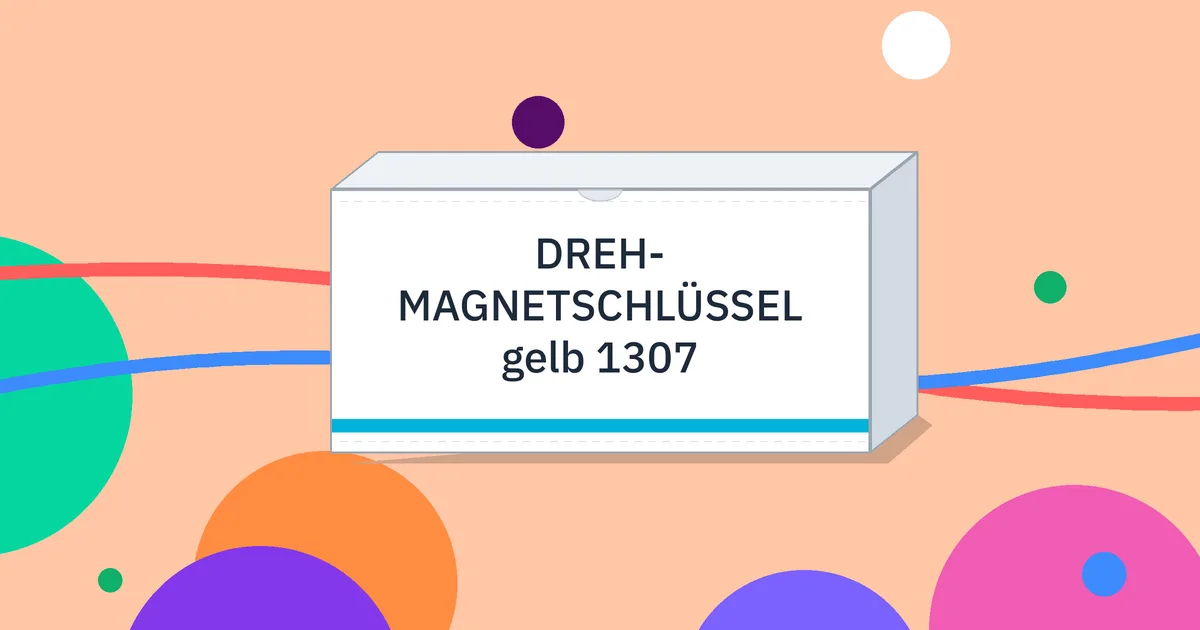 Symbolbild: Packung mit der Aufschrift DREH-MAGNETSCHLÜSSEL gelb 1307 (PZN 19999058) – Verfügbarkeit und Bezug in Apotheken in Frankfurt am Main