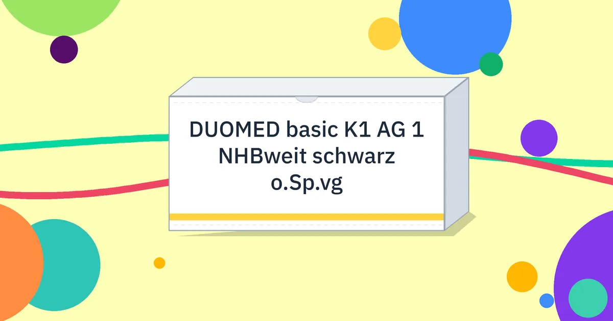 Symbolbild: Packung mit der Aufschrift DUOMED basic K1 AG 1 NHBweit schwarz o.Sp.vg (PZN 20905720) – Verfügbarkeit und Bezug in Apotheken in Frankfurt am Main