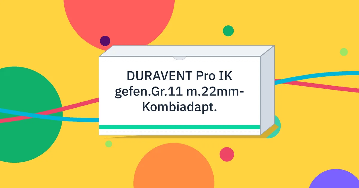 Symbolbild: Packung mit der Aufschrift DURAVENT Pro IK gefen.Gr.11 m.22mm-Kombiadapt. (PZN 19244093) – Verfügbarkeit und Bezug in Apotheken in Frankfurt am Main