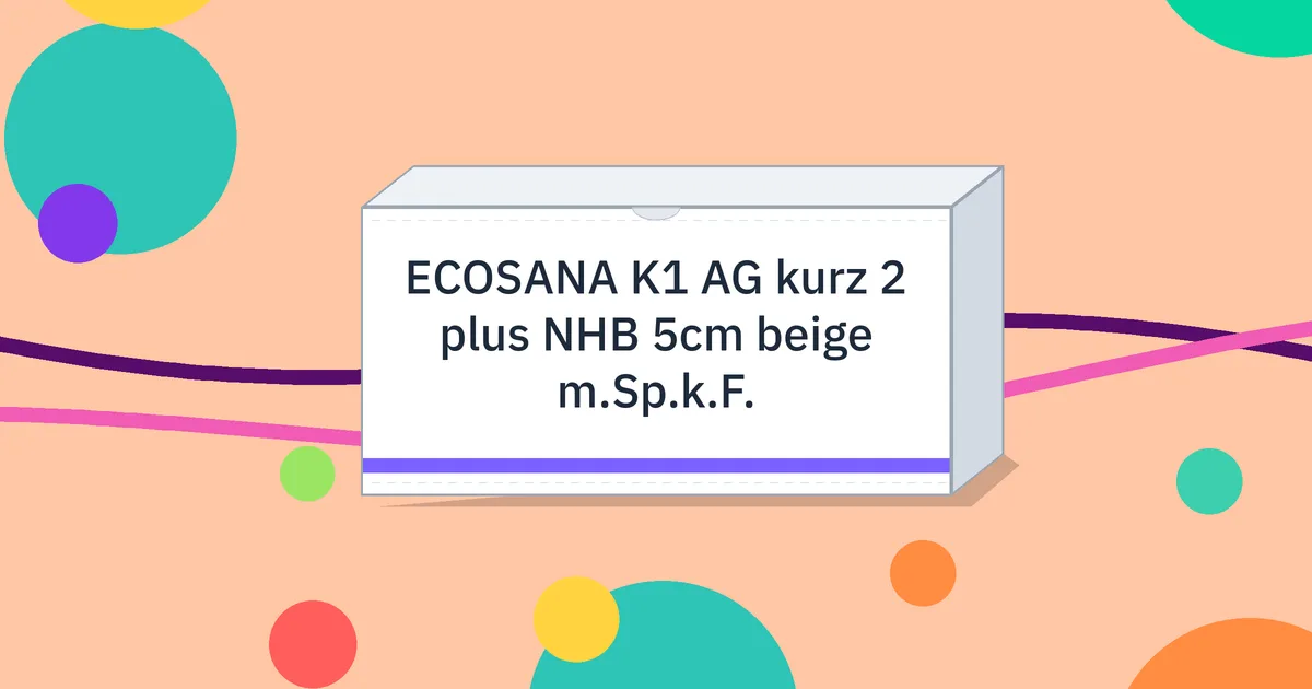 Symbolbild: Packung mit der Aufschrift ECOSANA K1 AG kurz 2 plus NHB 5cm beige m.Sp.k.F. (PZN 04726840) – Verfügbarkeit und Bezug in Apotheken in Frankfurt am Main