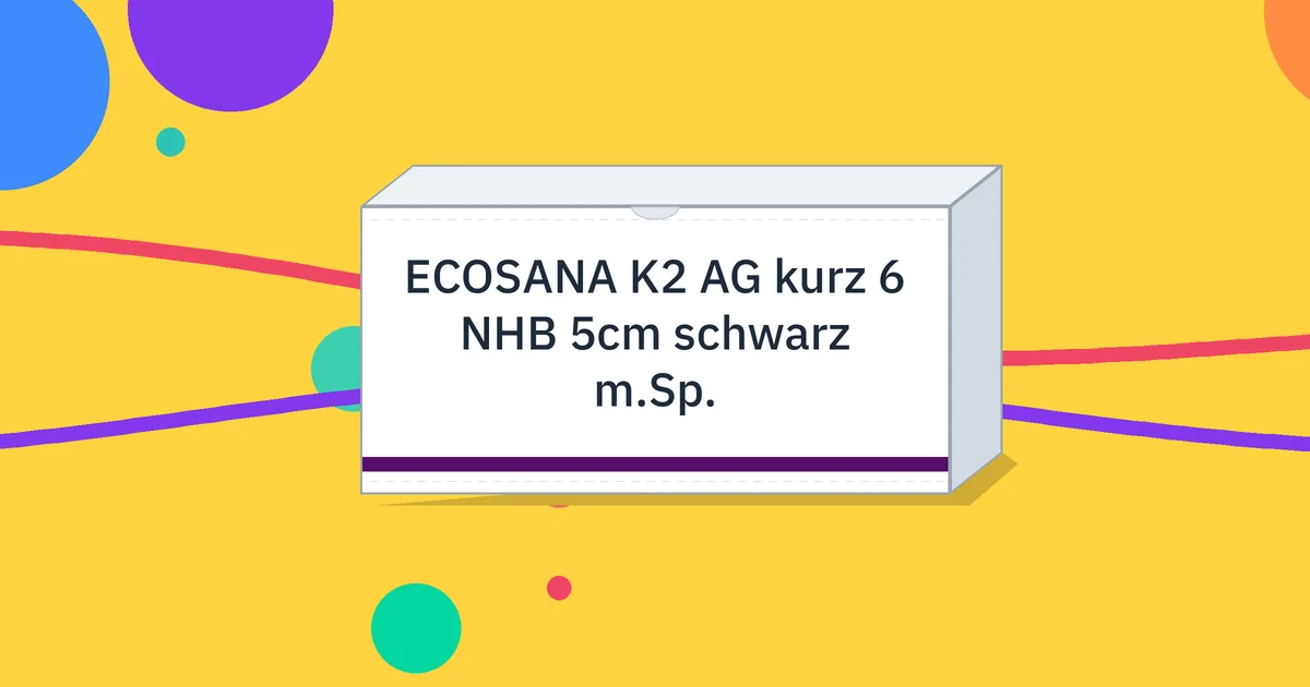 Symbolbild: Packung mit der Aufschrift ECOSANA K2 AG kurz 6 NHB 5cm schwarz m.Sp. (PZN 01488222) – Verfügbarkeit und Bezug in Apotheken in Frankfurt am Main