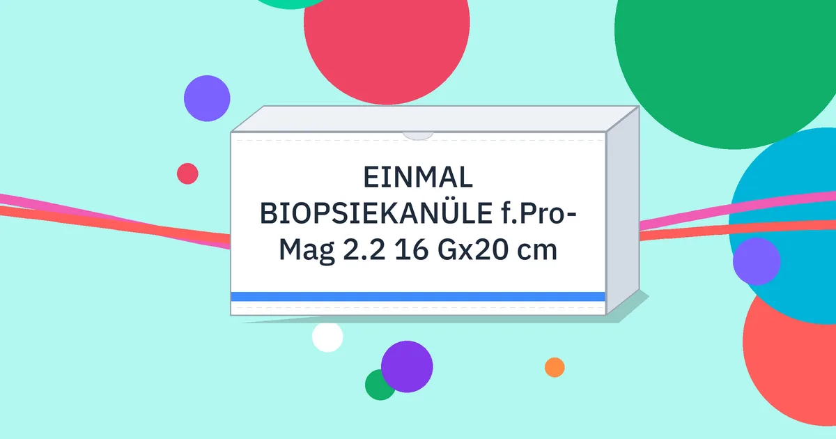 Symbolbild: Packung mit der Aufschrift EINMAL BIOPSIEKANÜLE f.Pro-Mag 2.2 16 Gx20 cm (PZN 18812224) – Verfügbarkeit und Bezug in Apotheken in Frankfurt am Main