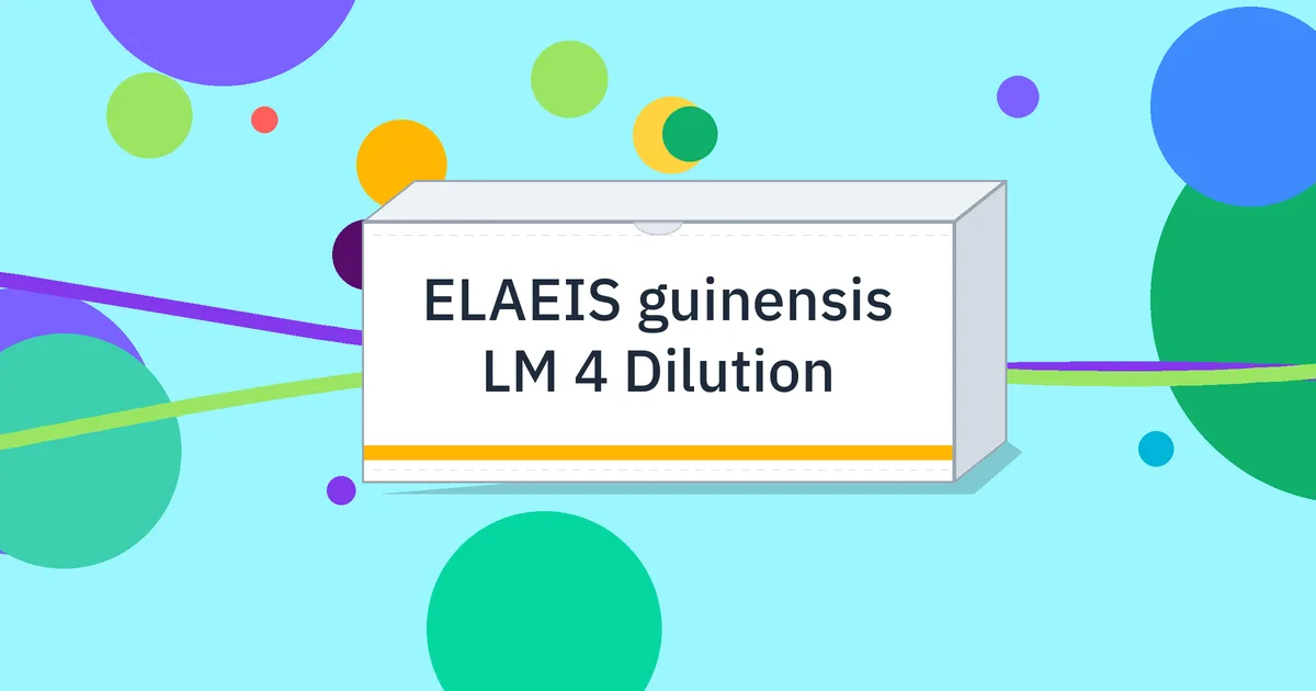 Symbolbild: Packung mit der Aufschrift ELAEIS guinensis LM 4 Dilution (PZN 13469690) – Verfügbarkeit und Bezug in Apotheken in Frankfurt am Main