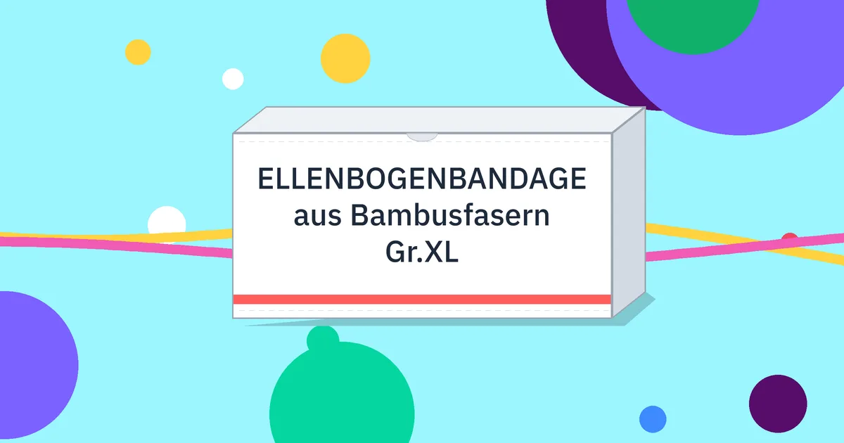 Symbolbild: Packung mit der Aufschrift ELLENBOGENBANDAGE aus Bambusfasern Gr.XL (PZN 13057792) – Verfügbarkeit und Bezug in Apotheken in Frankfurt am Main
