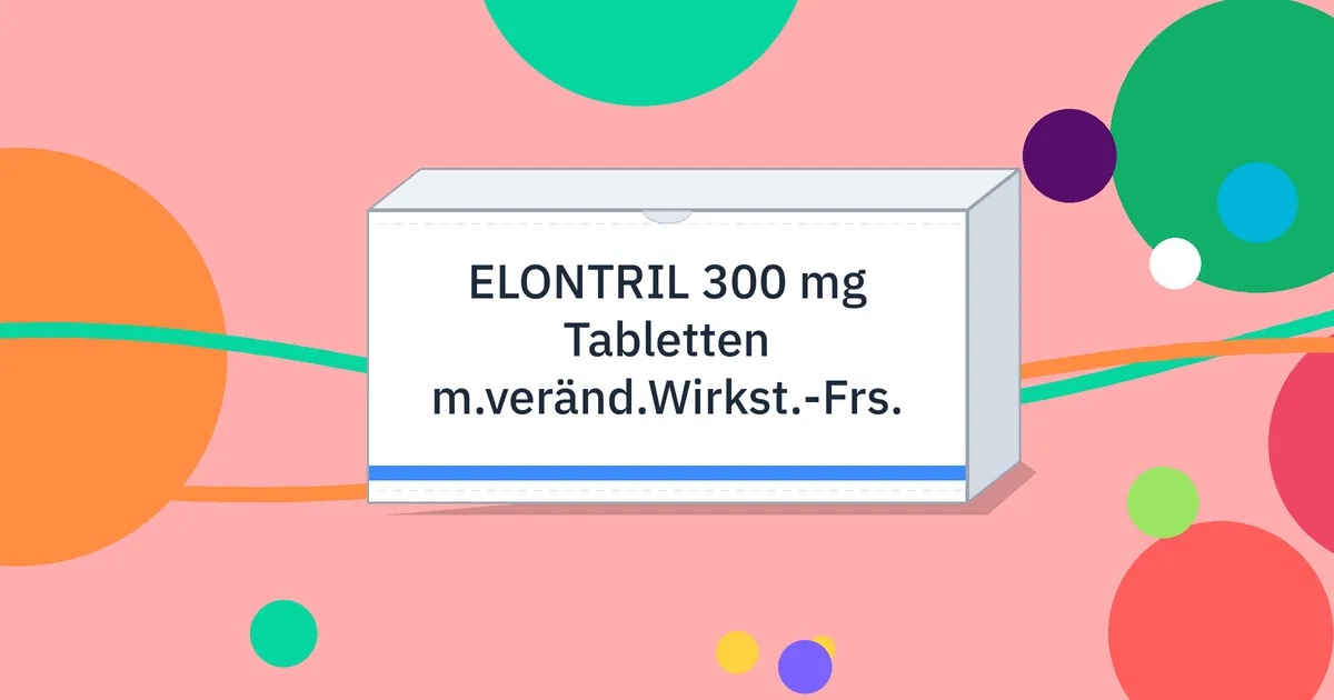 Symbolbild: Packung mit der Aufschrift ELONTRIL 300 mg Tabletten m.veränd.Wirkst.-Frs. (PZN 02084834) – Verfügbarkeit und Bezug in Apotheken in Frankfurt am Main