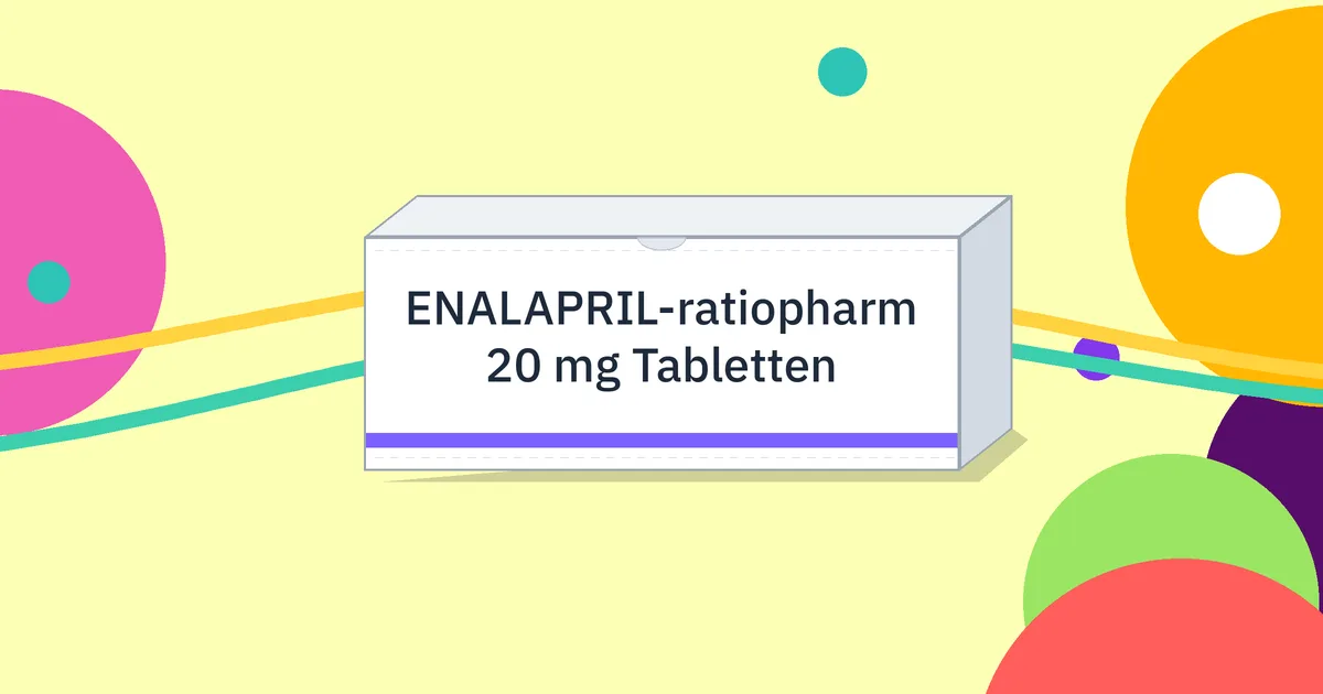 Symbolbild: Packung mit der Aufschrift ENALAPRIL-ratiopharm 20 mg Tabletten (PZN 00638286) – Verfügbarkeit und Bezug in Apotheken in Frankfurt am Main
