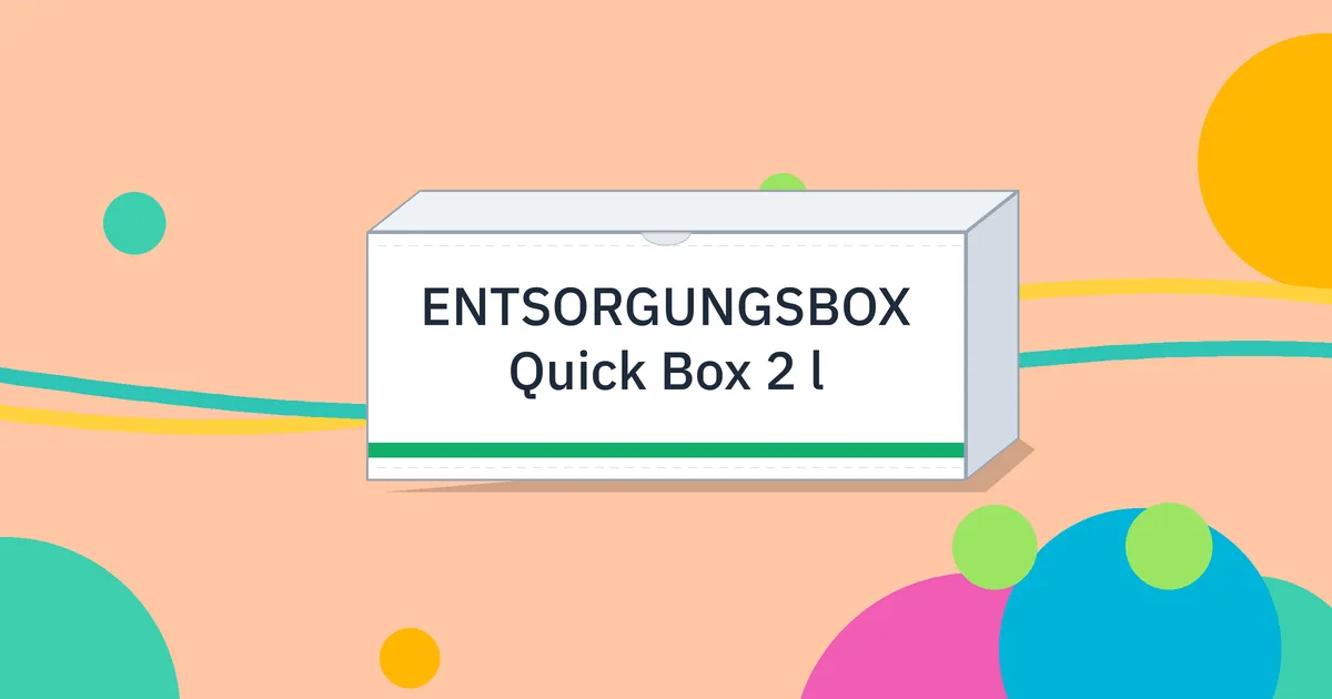 Symbolbild: Packung mit der Aufschrift ENTSORGUNGSBOX Quick Box 2 l (PZN 08909891) – Verfügbarkeit und Bezug in Apotheken in Frankfurt am Main