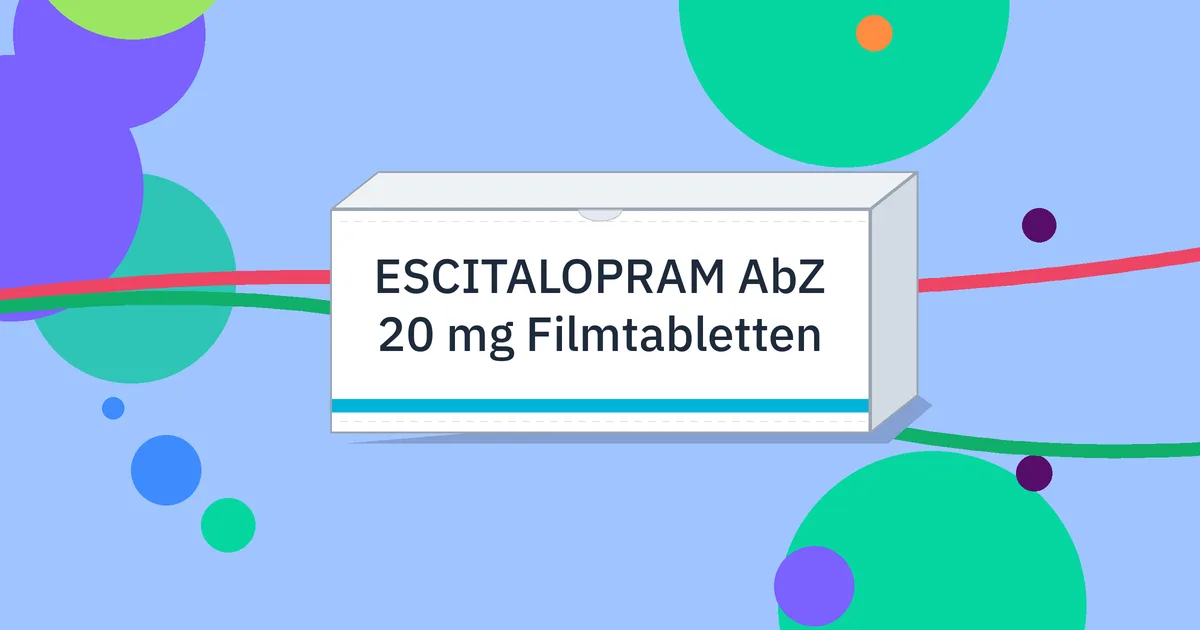 Symbolbild: Packung mit der Aufschrift ESCITALOPRAM AbZ 20 mg Filmtabletten (PZN 10099169) – Verfügbarkeit und Bezug in Apotheken in Frankfurt am Main