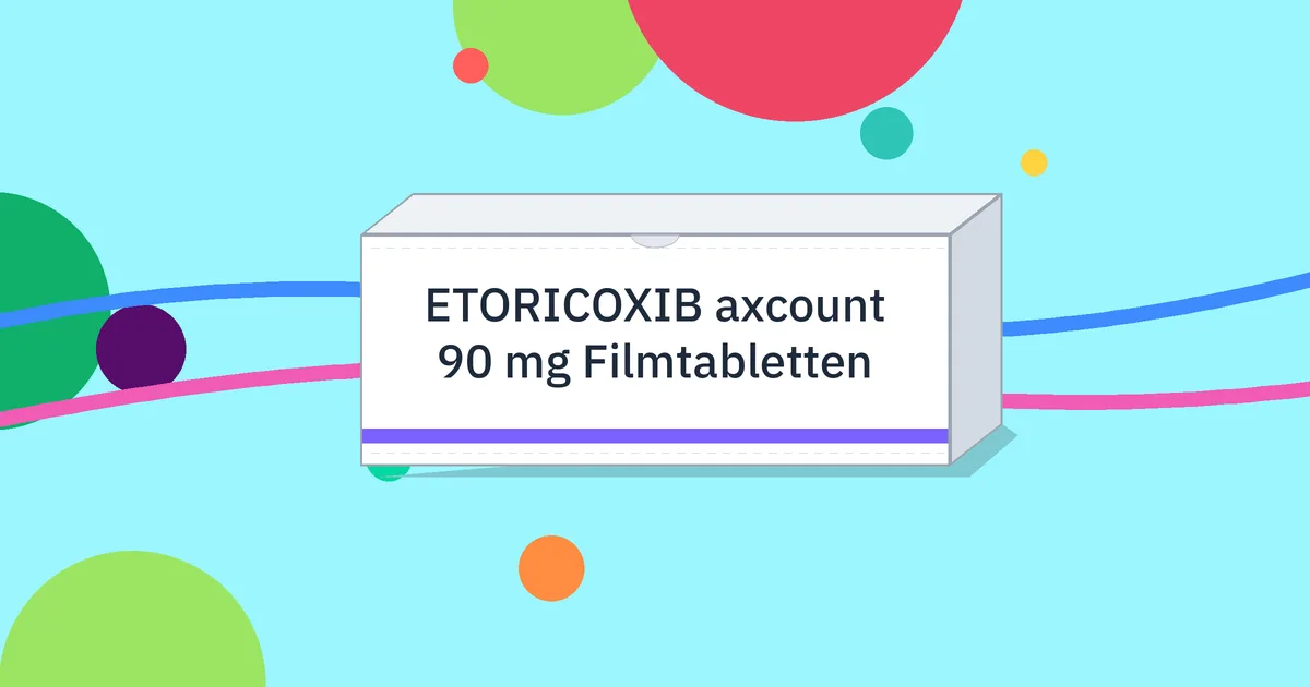 Symbolbild: Packung mit der Aufschrift ETORICOXIB axcount 90 mg Filmtabletten (PZN 16742382) – Verfügbarkeit und Bezug in Apotheken in Frankfurt am Main
