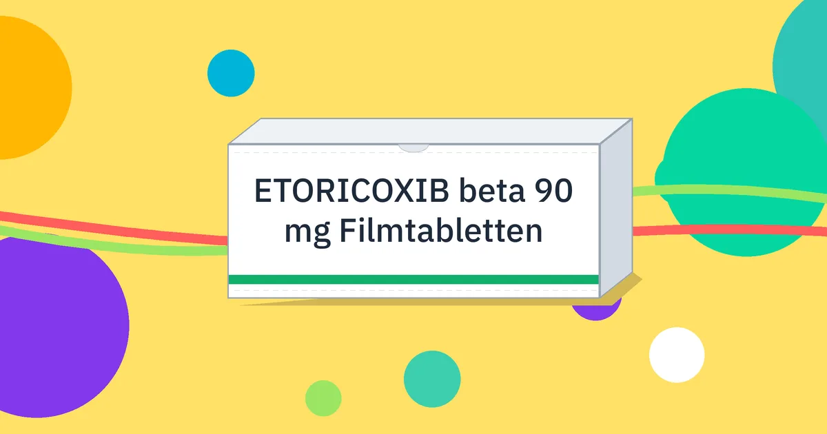 Symbolbild: Packung mit der Aufschrift ETORICOXIB beta 90 mg Filmtabletten (PZN 12444245) – Verfügbarkeit und Bezug in Apotheken in Frankfurt am Main