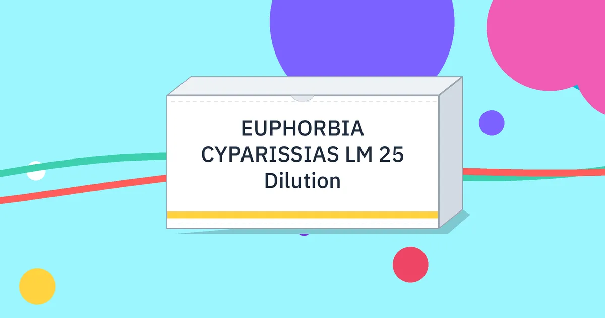 Symbolbild: Packung mit der Aufschrift EUPHORBIA CYPARISSIAS LM 25 Dilution (PZN 13482006) – Verfügbarkeit und Bezug in Apotheken in Frankfurt am Main