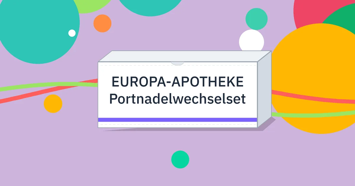 Symbolbild: Packung mit der Aufschrift EUROPA-APOTHEKE Portnadelwechselset (PZN 19288883) – Verfügbarkeit und Bezug in Apotheken in Frankfurt am Main