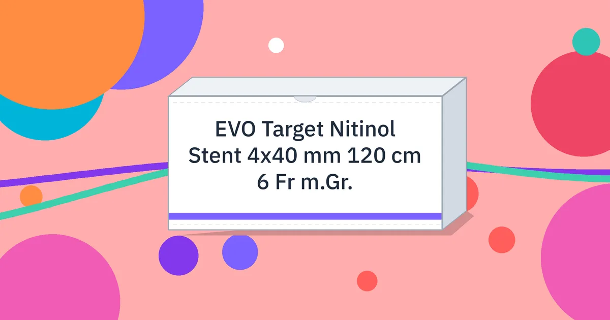 Symbolbild: Packung mit der Aufschrift EVO Target Nitinol Stent 4x40 mm 120 cm 6 Fr m.Gr. (PZN 00102373) – Verfügbarkeit und Bezug in Apotheken in Frankfurt am Main