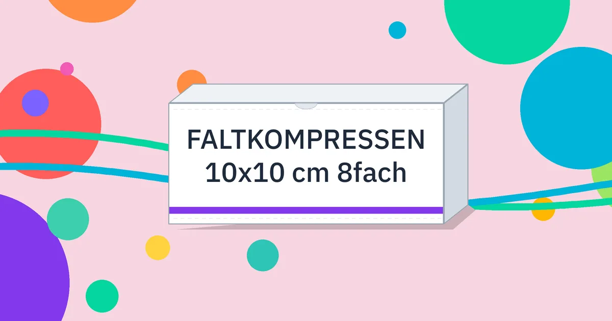 Symbolbild: Packung mit der Aufschrift FALTKOMPRESSEN 10x10 cm 8fach (PZN 01960475) – Verfügbarkeit und Bezug in Apotheken in Frankfurt am Main