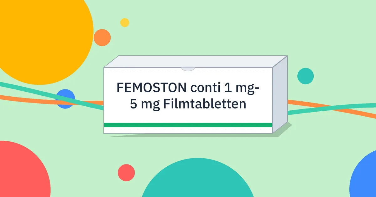 Symbolbild: Packung mit der Aufschrift FEMOSTON conti 1 mg-5 mg Filmtabletten (PZN 01020358) – Verfügbarkeit und Bezug in Apotheken in Frankfurt am Main