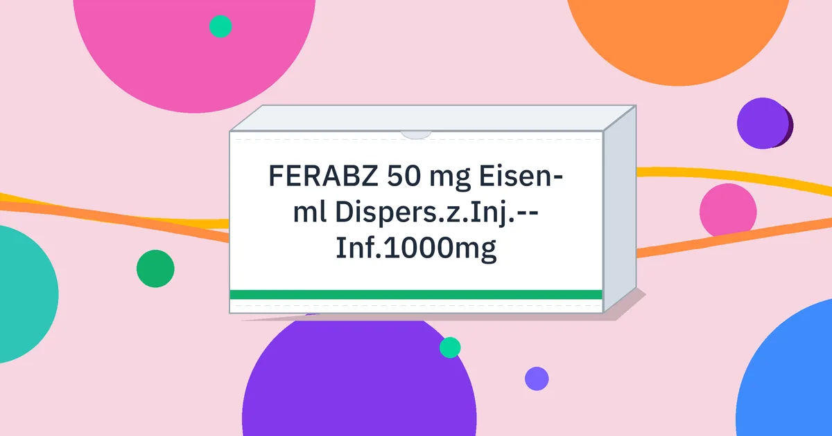 Symbolbild: Packung mit der Aufschrift FERABZ 50 mg Eisen-ml Dispers.z.Inj.--Inf.1000mg (PZN 19128547) – Verfügbarkeit und Bezug in Apotheken in Frankfurt am Main