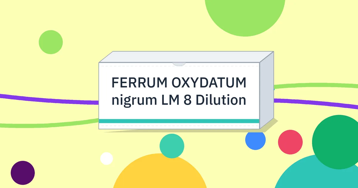 Symbolbild: Packung mit der Aufschrift FERRUM OXYDATUM nigrum LM 8 Dilution (PZN 12851134) – Verfügbarkeit und Bezug in Apotheken in Frankfurt am Main