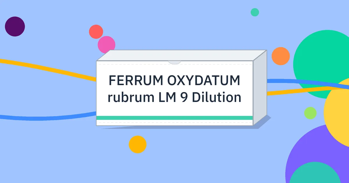 Symbolbild: Packung mit der Aufschrift FERRUM OXYDATUM rubrum LM 9 Dilution (PZN 12851619) – Verfügbarkeit und Bezug in Apotheken in Frankfurt am Main