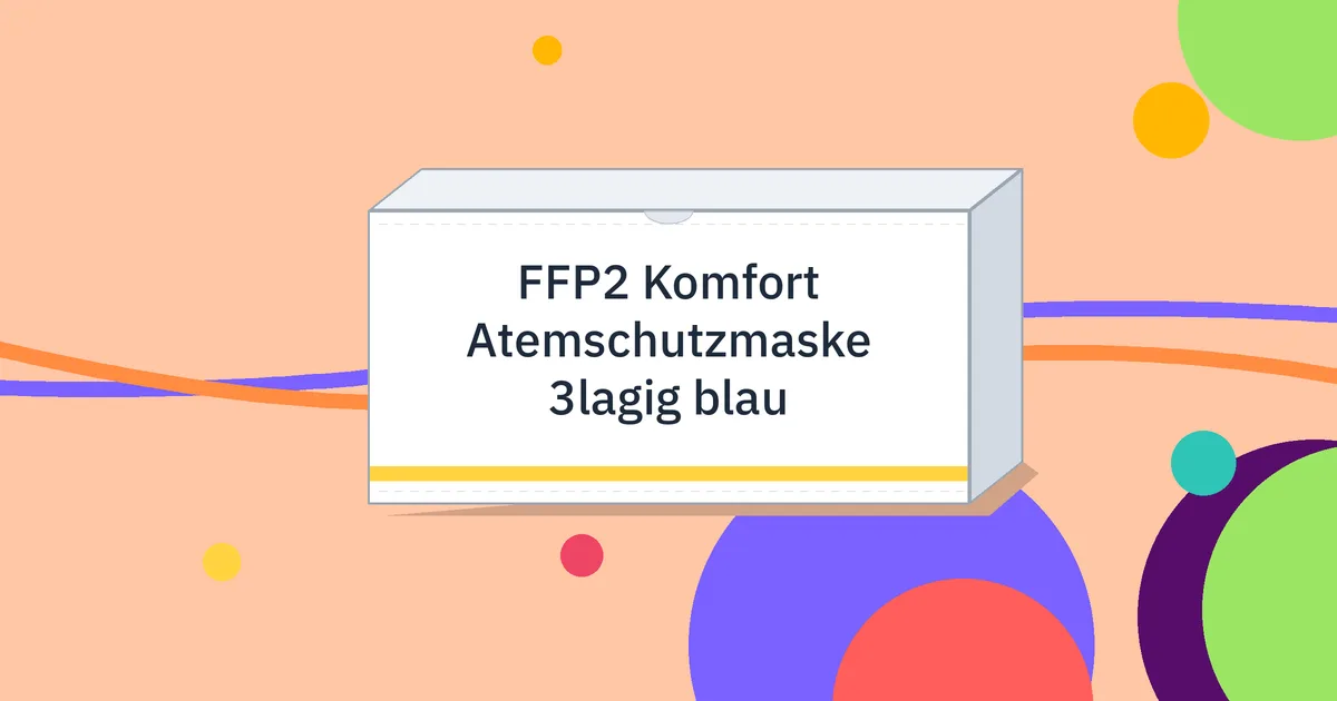 Symbolbild: Packung mit der Aufschrift FFP2 Komfort Atemschutzmaske 3lagig blau (PZN 18649563) – Verfügbarkeit und Bezug in Apotheken in Frankfurt am Main