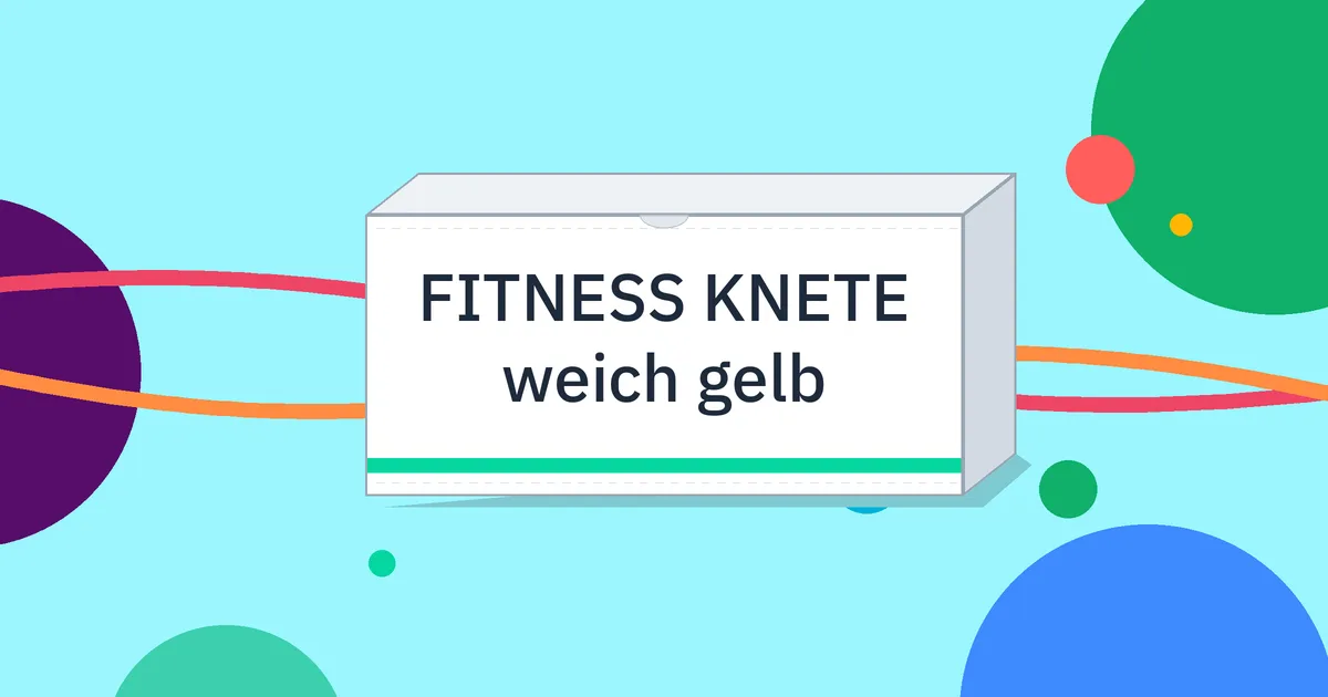 Symbolbild: Packung mit der Aufschrift FITNESS KNETE weich gelb (PZN 16349615) – Verfügbarkeit und Bezug in Apotheken in Frankfurt am Main
