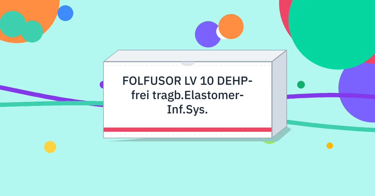 Symbolbild: Packung mit der Aufschrift FOLFUSOR LV 10 DEHP-frei tragb.Elastomer-Inf.Sys. (PZN 14003700) – Verfügbarkeit und Bezug in Apotheken in Frankfurt am Main