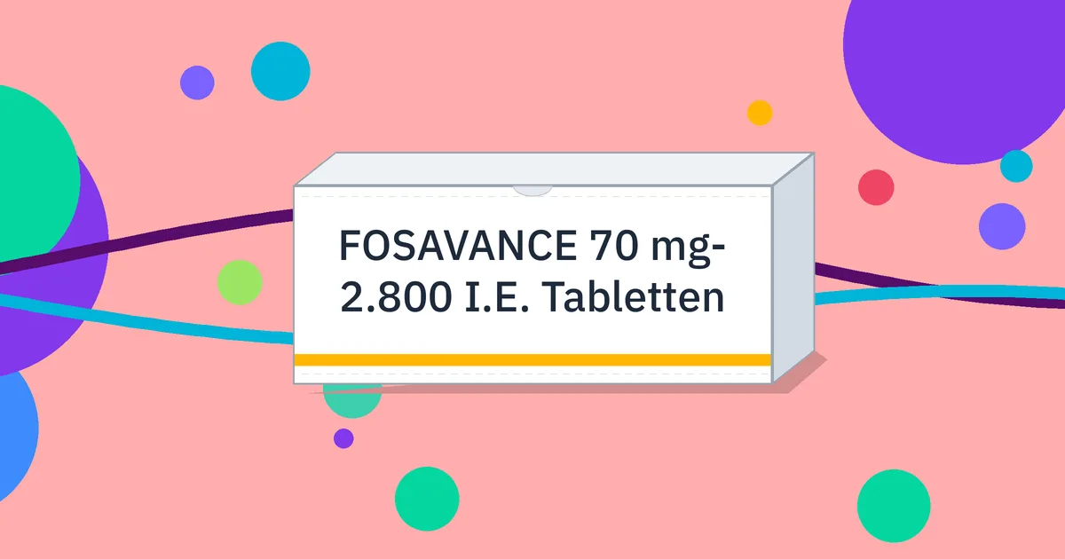 Symbolbild: Packung mit der Aufschrift FOSAVANCE 70 mg-2.800 I.E. Tabletten (PZN 00968747) – Verfügbarkeit und Bezug in Apotheken in Frankfurt am Main