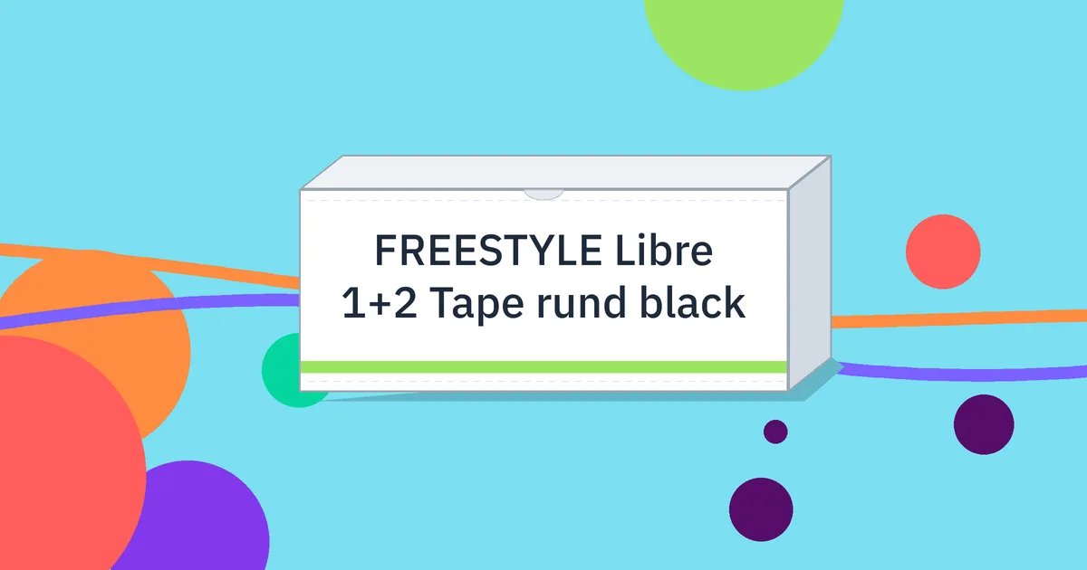 Symbolbild: Packung mit der Aufschrift FREESTYLE Libre 1+2 Tape rund black (PZN 18177489) – Verfügbarkeit und Bezug in Apotheken in Frankfurt am Main