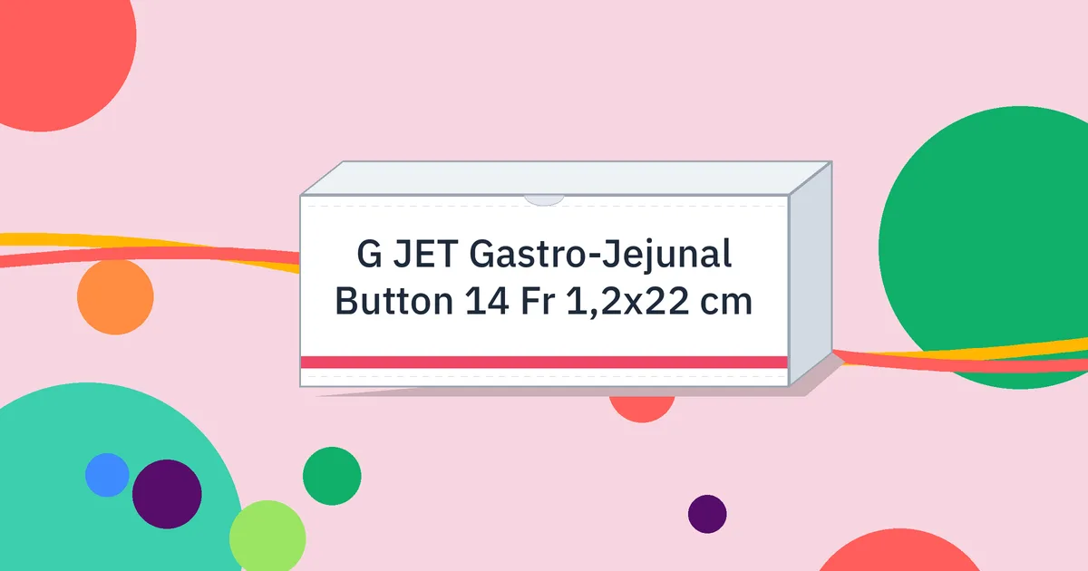 Symbolbild: Packung mit der Aufschrift G JET Gastro-Jejunal Button 14 Fr 1,2x22 cm (PZN 14342649) – Verfügbarkeit und Bezug in Apotheken in Frankfurt am Main