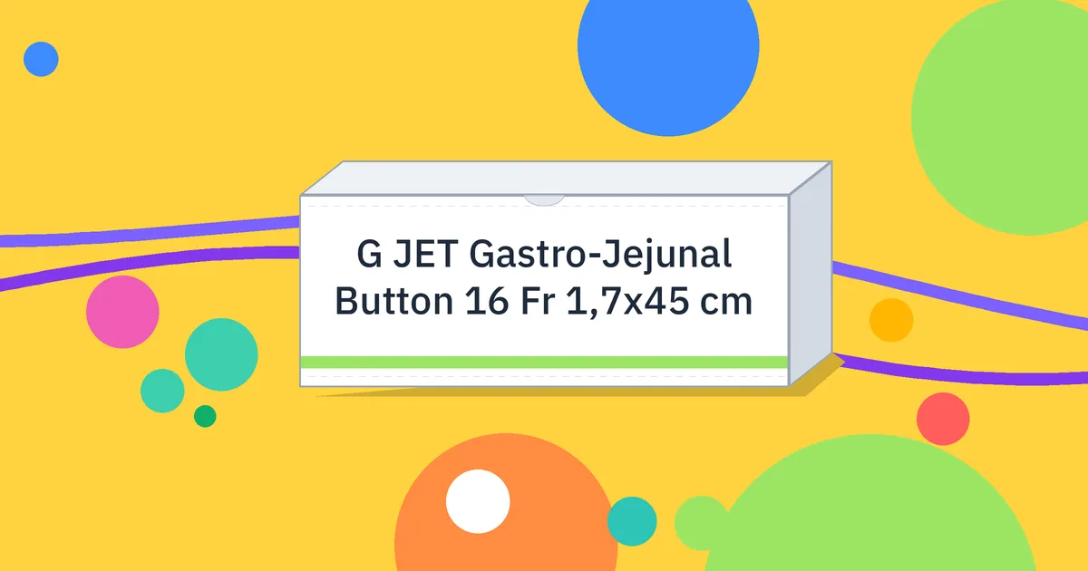 Symbolbild: Packung mit der Aufschrift G JET Gastro-Jejunal Button 16 Fr 1,7x45 cm (PZN 14343040) – Verfügbarkeit und Bezug in Apotheken in Frankfurt am Main
