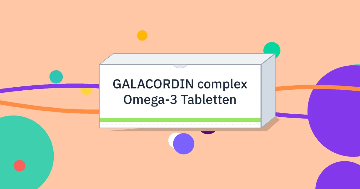 Symbolbild: Packung mit der Aufschrift GALACORDIN complex Omega-3 Tabletten (PZN 11349823) – Verfügbarkeit und Bezug in Apotheken in Frankfurt am Main