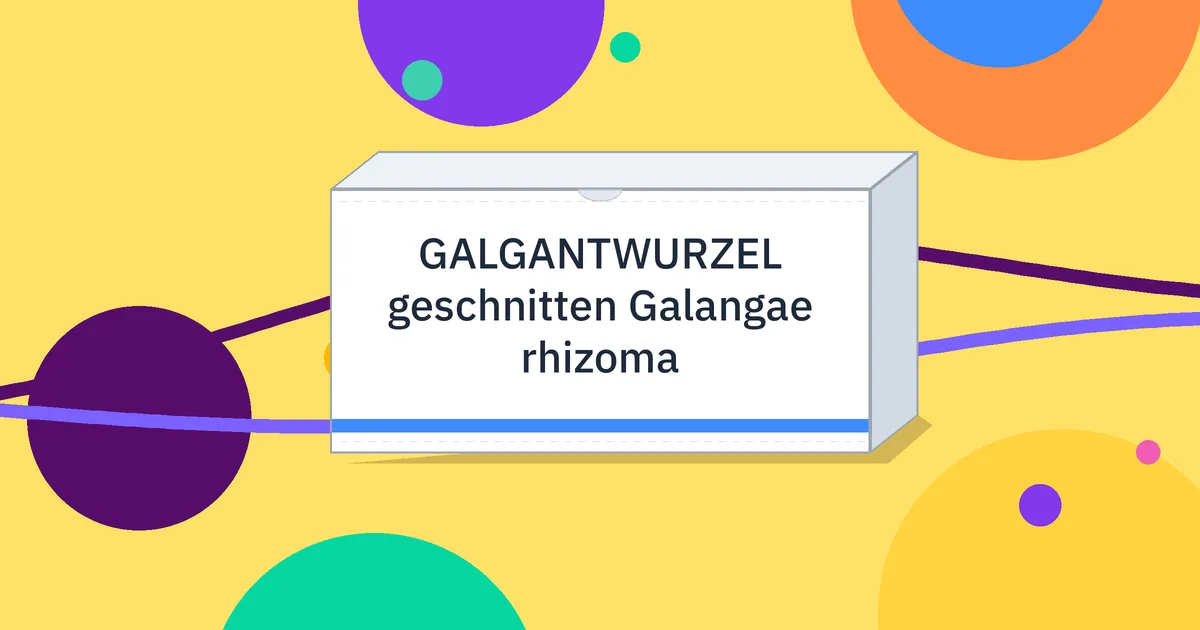 Symbolbild: Packung mit der Aufschrift GALGANTWURZEL geschnitten Galangae rhizoma (PZN 20953788) – Verfügbarkeit und Bezug in Apotheken in Frankfurt am Main