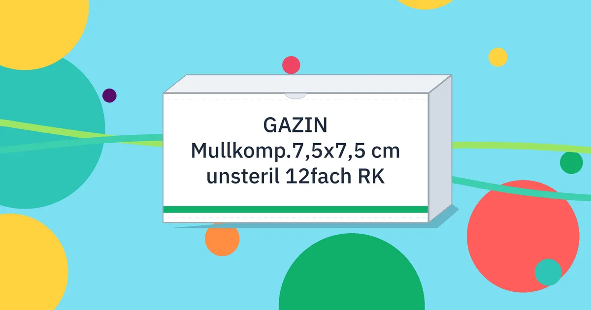 Symbolbild: Packung mit der Aufschrift GAZIN Mullkomp.7,5x7,5 cm unsteril 12fach RK (PZN 03959476) – Verfügbarkeit und Bezug in Apotheken in Frankfurt am Main