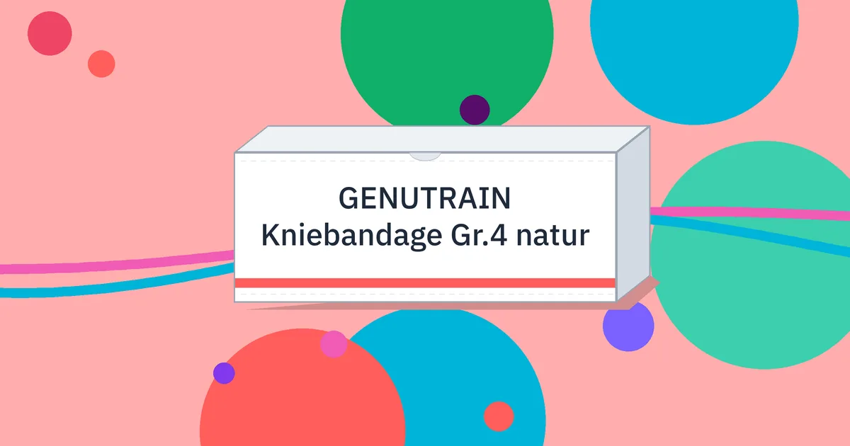 Symbolbild: Packung mit der Aufschrift GENUTRAIN Kniebandage Gr.4 natur (PZN 01285281) – Verfügbarkeit und Bezug in Apotheken in Frankfurt am Main