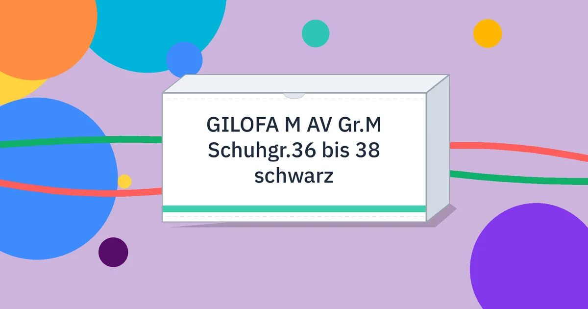 Symbolbild: Packung mit der Aufschrift GILOFA M AV Gr.M Schuhgr.36 bis 38 schwarz (PZN 16726348) – Verfügbarkeit und Bezug in Apotheken in Frankfurt am Main