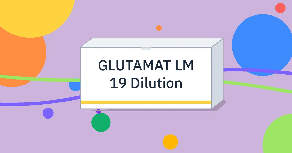 Symbolbild: Packung mit der Aufschrift GLUTAMAT LM 19 Dilution (PZN 12879500) – Verfügbarkeit und Bezug in Apotheken in Frankfurt am Main