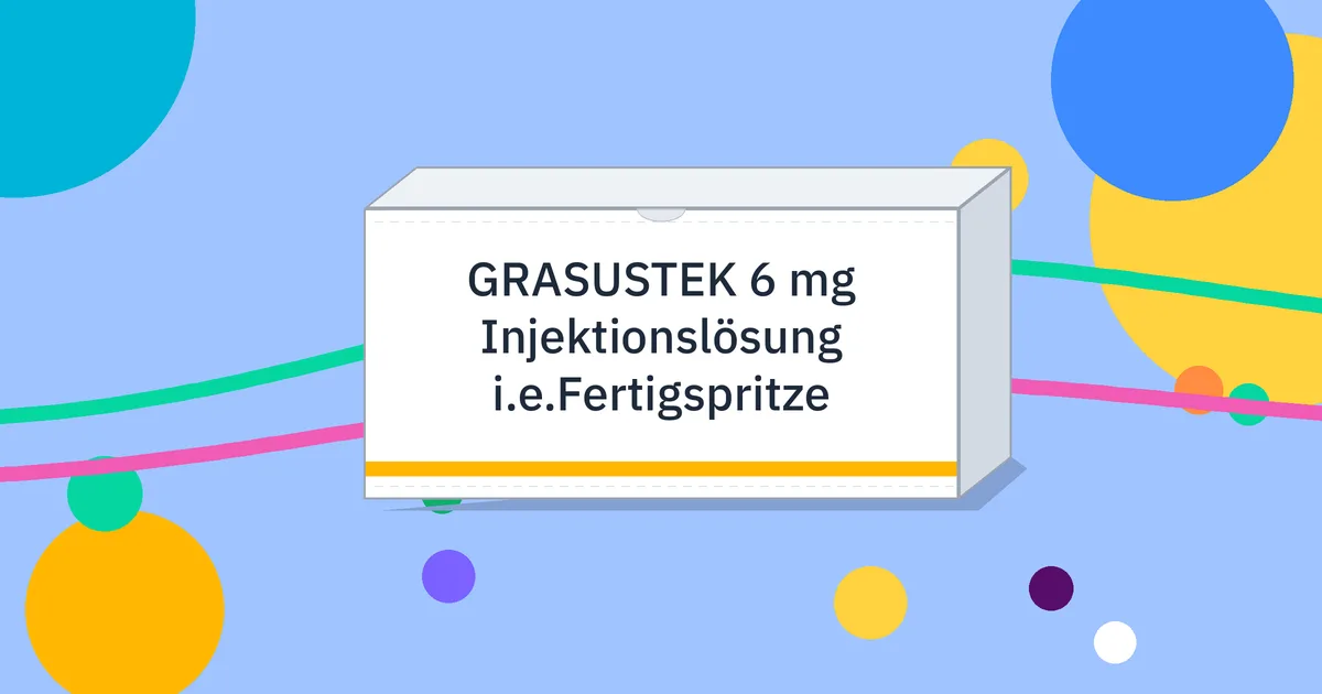 Symbolbild: Packung mit der Aufschrift GRASUSTEK 6 mg Injektionslösung i.e.Fertigspritze (PZN 16757538) – Verfügbarkeit und Bezug in Apotheken in Frankfurt am Main