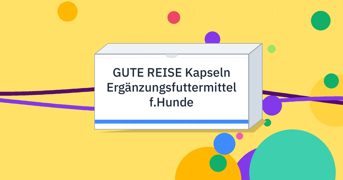 Symbolbild: Packung mit der Aufschrift GUTE REISE Kapseln Ergänzungsfuttermittel f.Hunde (PZN 20096462) – Verfügbarkeit und Bezug in Apotheken in Frankfurt am Main