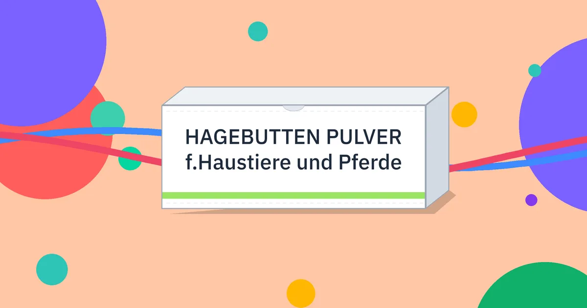 Symbolbild: Packung mit der Aufschrift HAGEBUTTEN PULVER f.Haustiere und Pferde (PZN 17297688) – Verfügbarkeit und Bezug in Apotheken in Frankfurt am Main